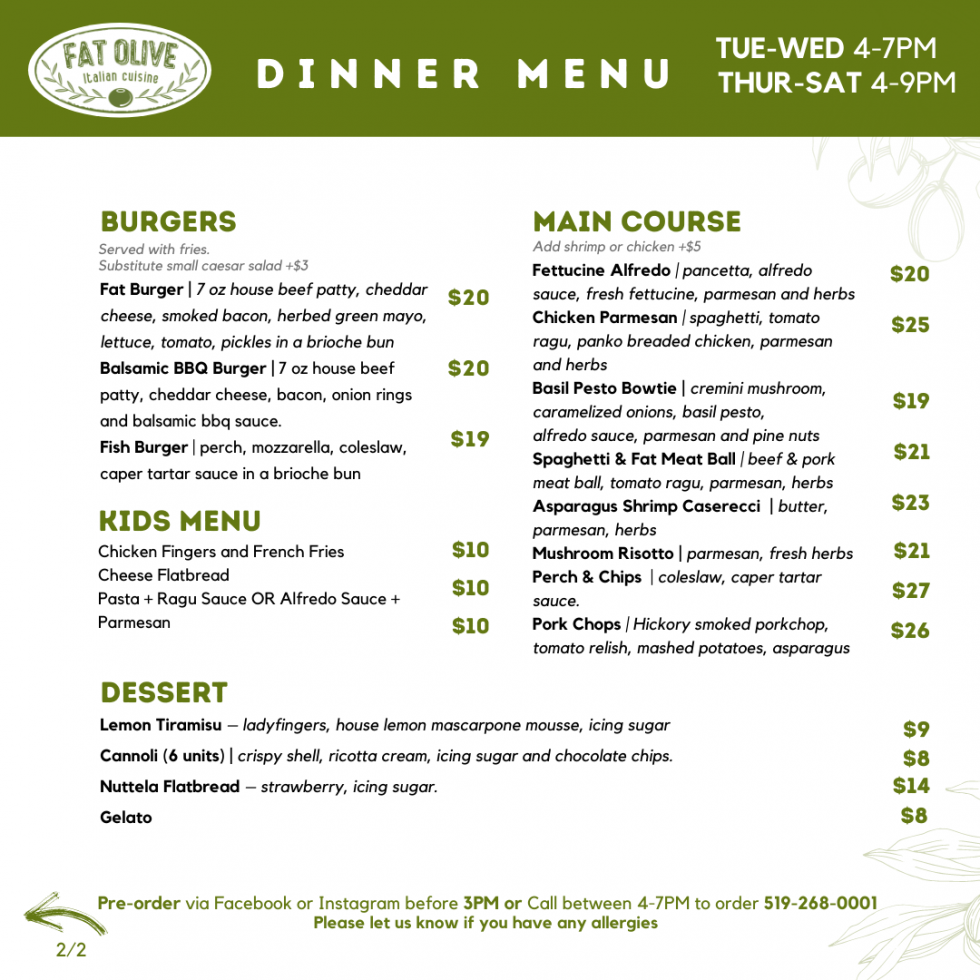 Takeout Menu - Fat Olive
