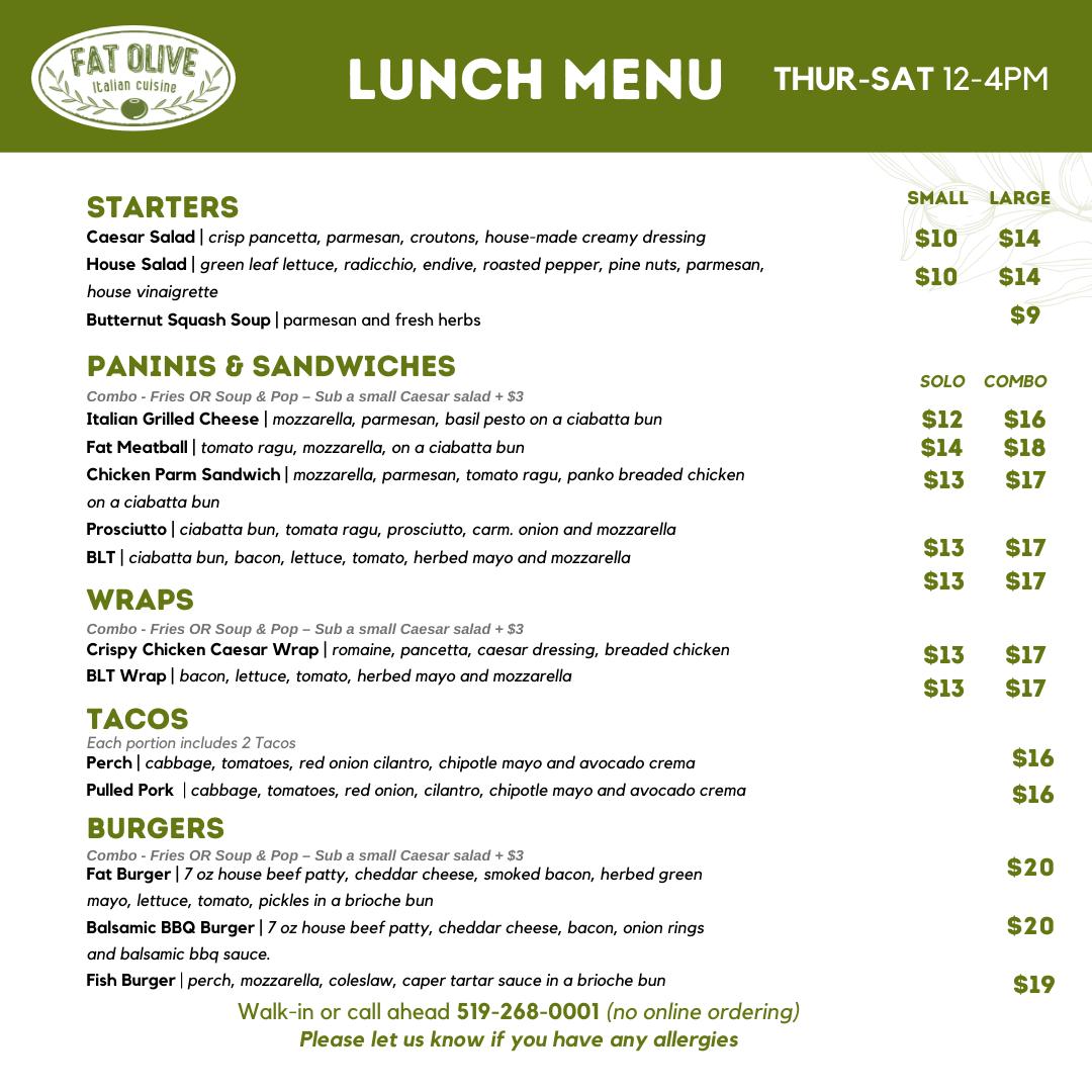 Takeout Menu - Fat Olive