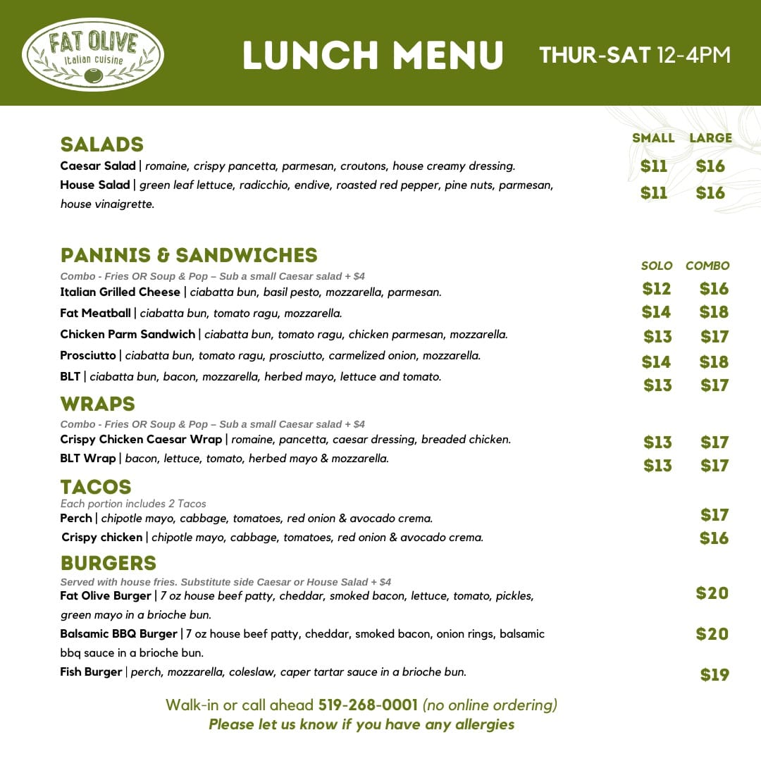 Takeout Menu - Fat Olive