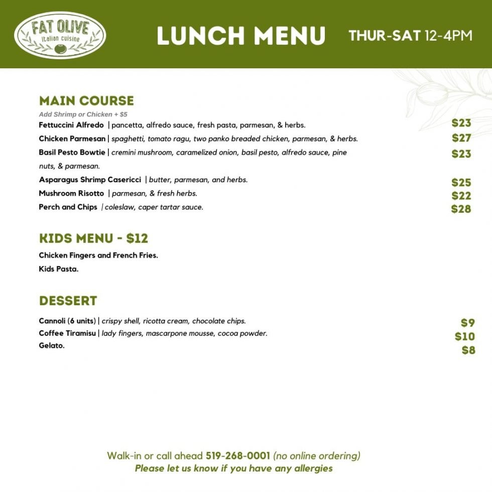 Takeout Menu - Fat Olive