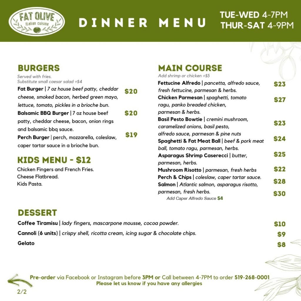 Takeout Menu - Fat Olive
