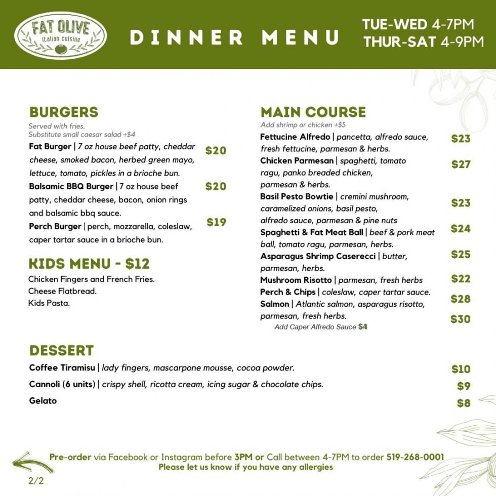 Takeout Menu - Fat Olive