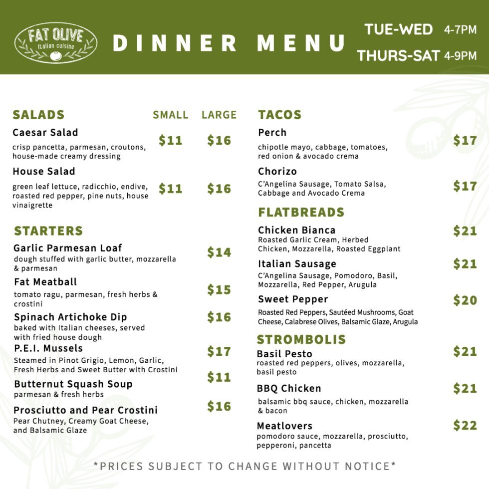 Takeout Menu - Fat Olive