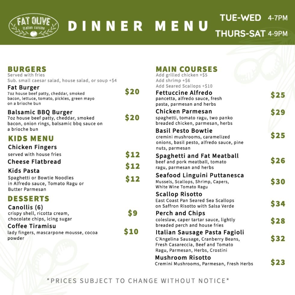 Takeout Menu - Fat Olive