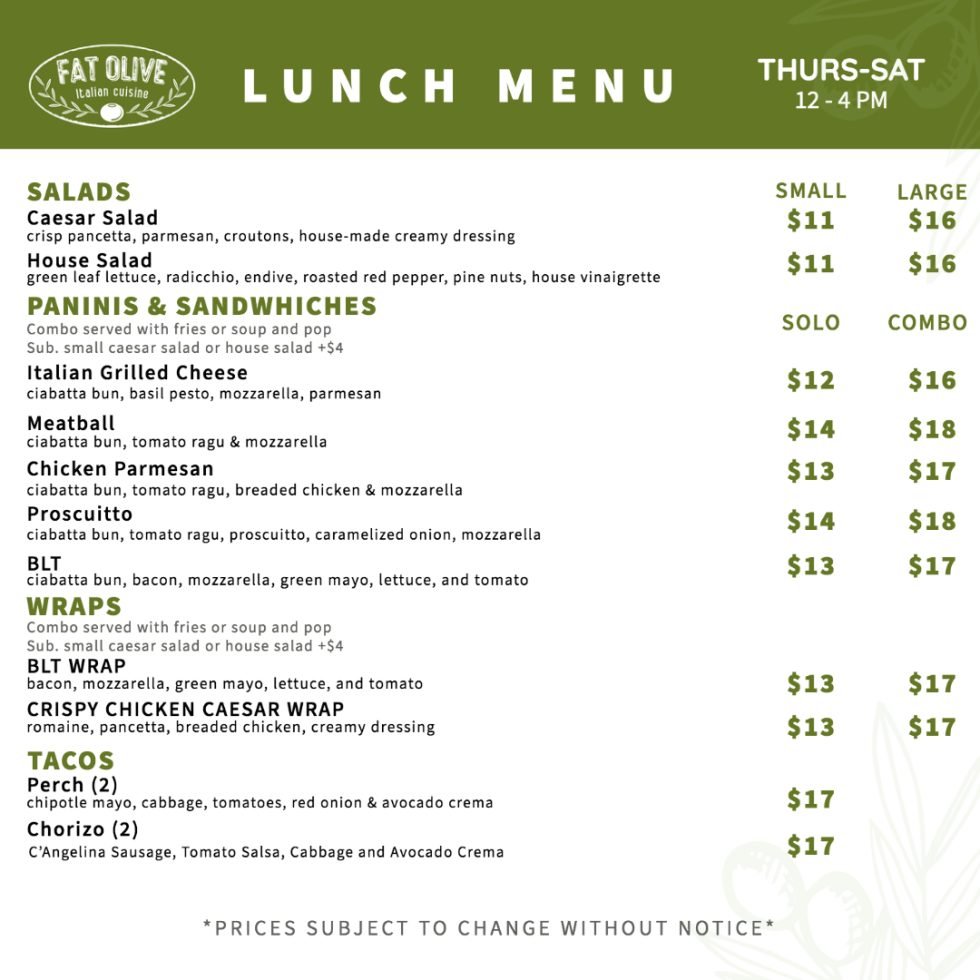 Takeout Menu - Fat Olive